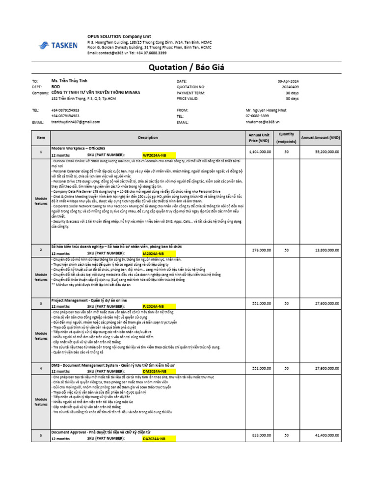 Minara Tasken EOffice Quotation 20240409 Updated | PDF