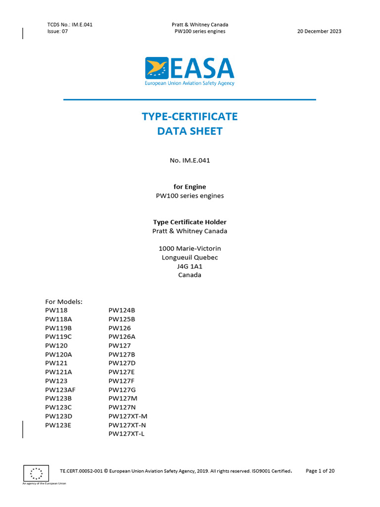 EASA - IM .E.041 TCDS Issue 7 | PDF | Aviation | Rotating Machines EASA - IM .E.041 TCDS Issue 7 | PDF | Aviation | Rotating Machines