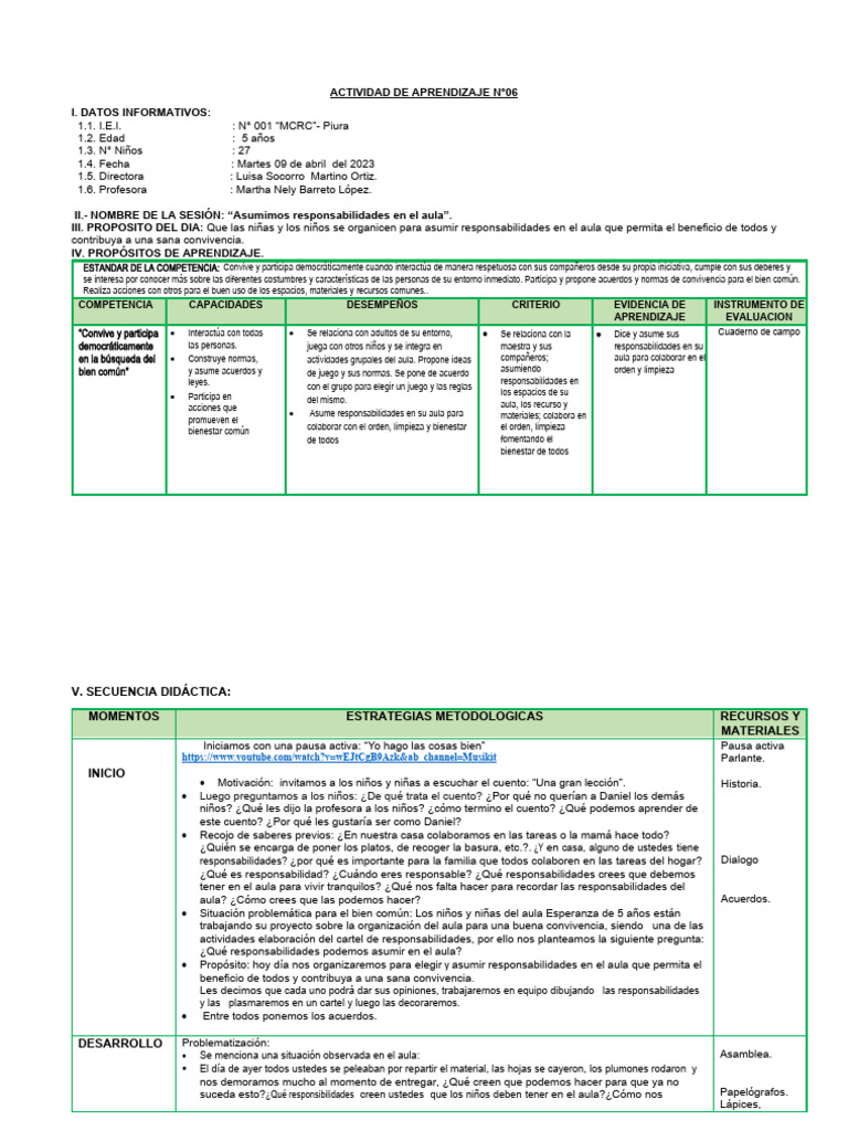 Actividad de Aprendizaje Responsabilidades | Descargar gratis PDF ...