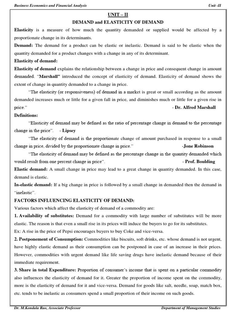 Befa Unit Ii Notes. | PDF | Demand | Price Elasticity Of Demand Befa Unit Ii Notes. | PDF | Demand | Price Elasticity Of Demand