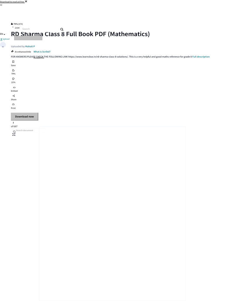 Scribd Comdocument508594180rd Sharma Class 8 Full Book PDF Mathematics | PDF