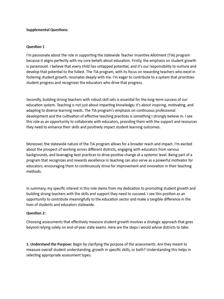 Supplemental Questions | PDF | Educational Assessment | Collaboration