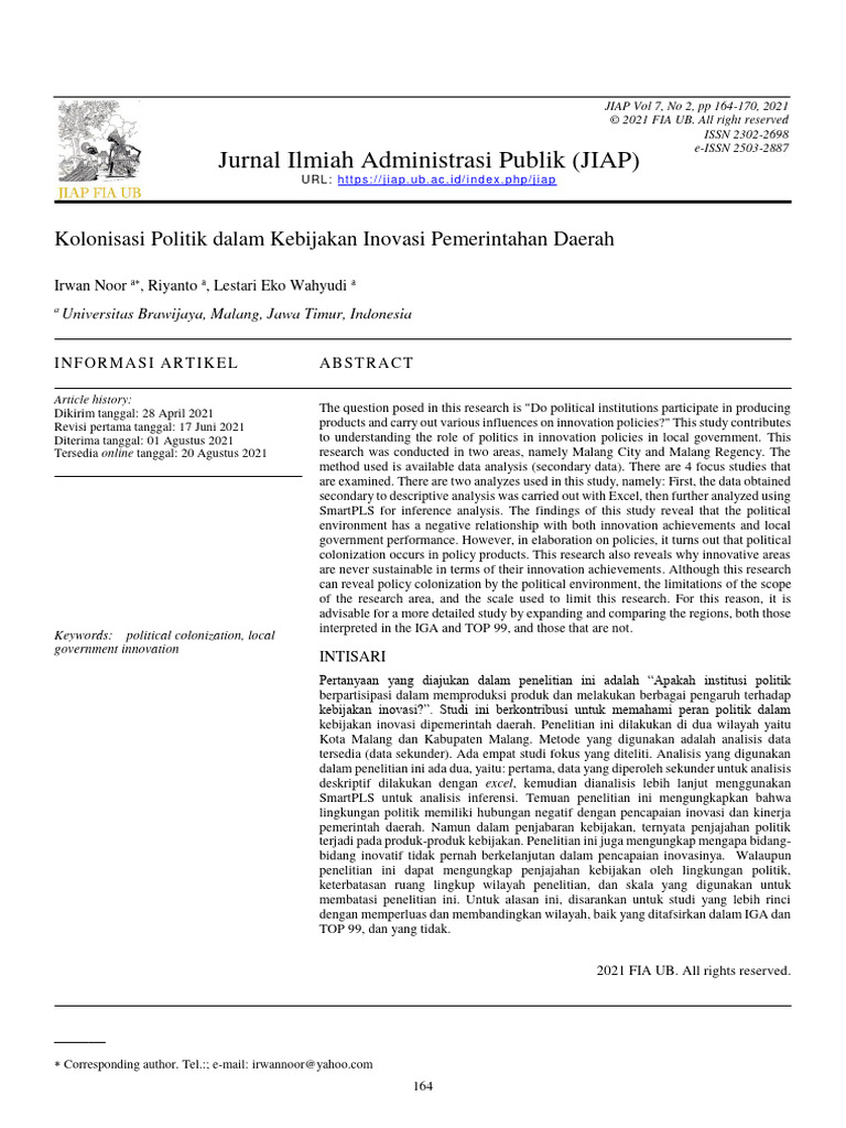 Kolonisasi Politik dalam Inovasi Daerah | PDF | Penyelidikan | Science