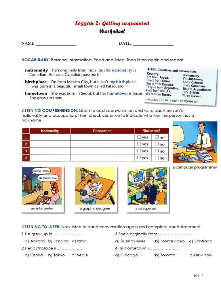 Worksheet 2 - Getting Acquainted | PDF | Spanish Language | French Language