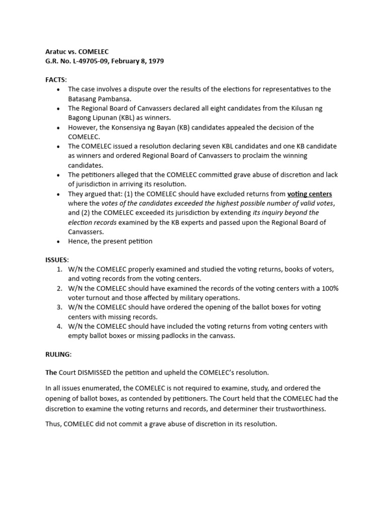 1 - Aratuc vs. COMELEC | PDF