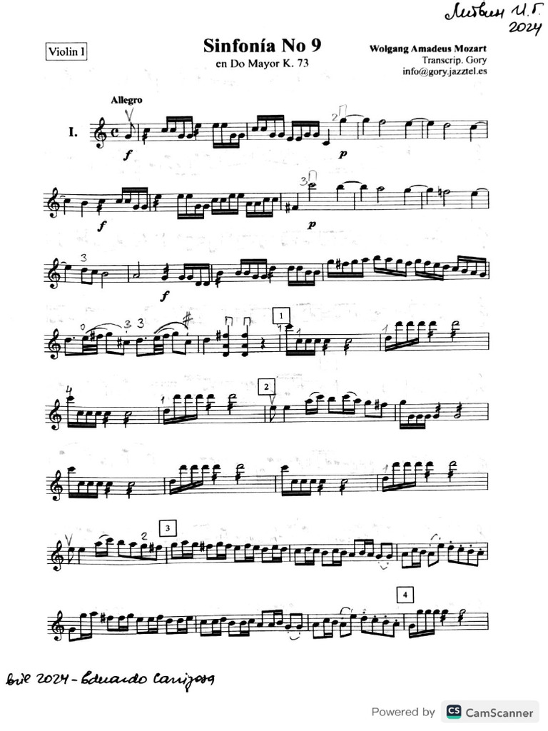 Mozart Symphony 9 Violin I | PDF