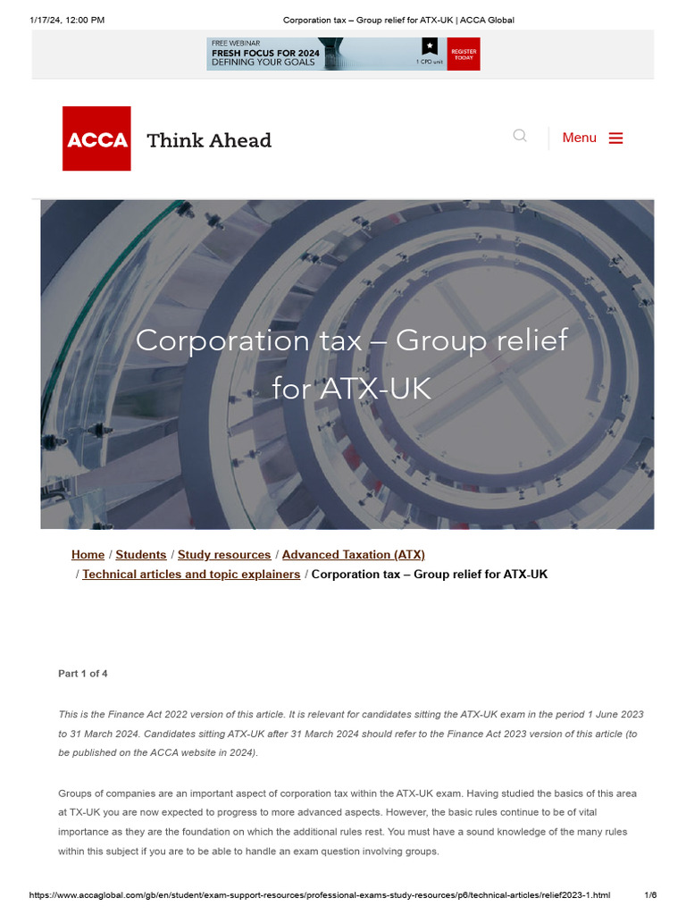 ATX-UK Group Relief Tax Guide | PDF | United Kingdom Corporation Tax ...