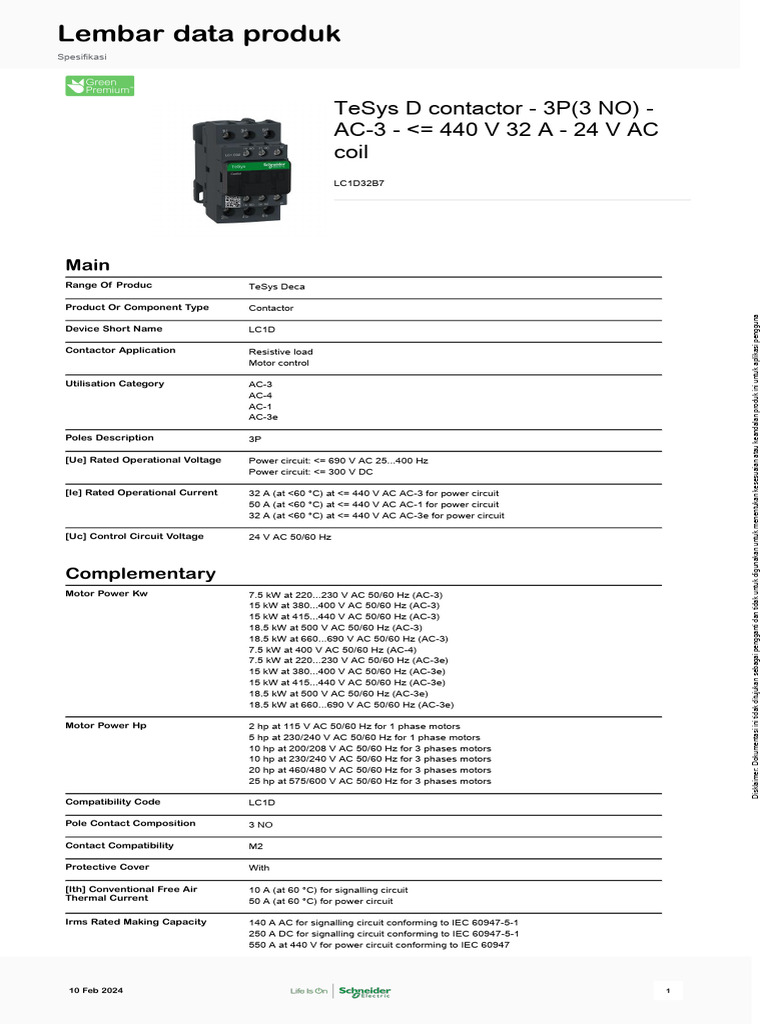 Schneider Electric - TeSys-Deca-contactors - LC1D32B7 | PDF ...