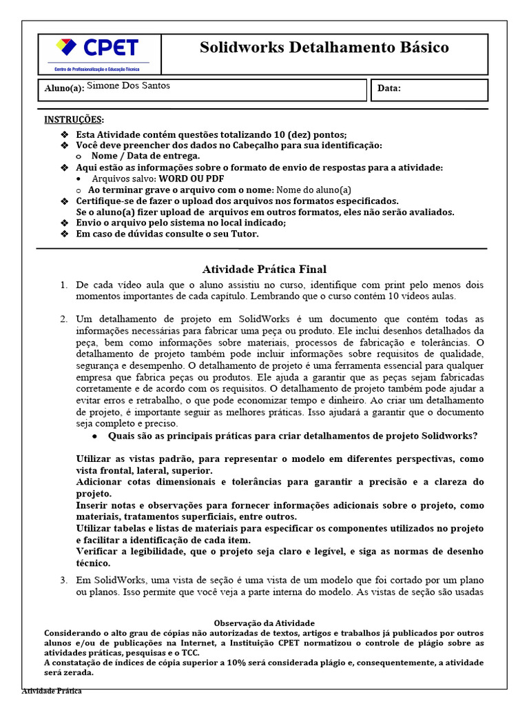 Detalhamento Básico em SolidWorks | PDF | Informação | Qualidade (negócios)