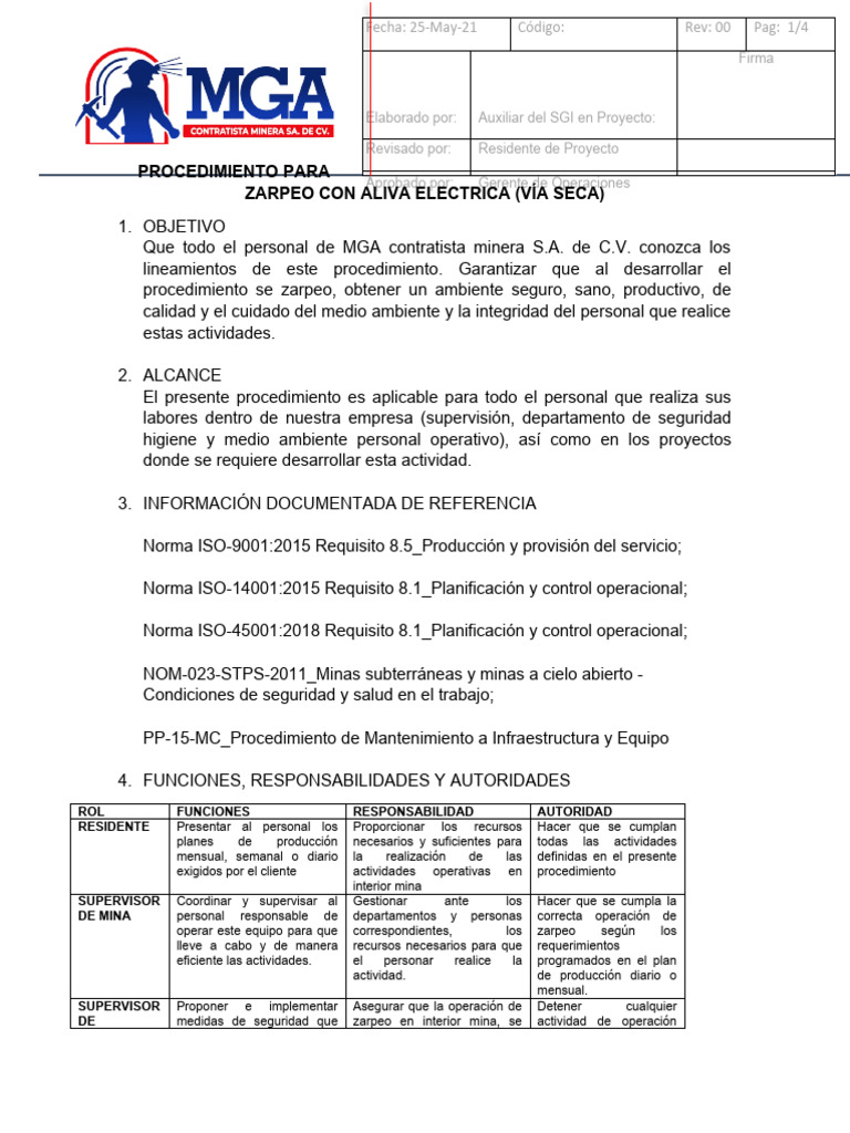 Procedimiento de Zarpeo en Mina | PDF | Hormigón | Cemento