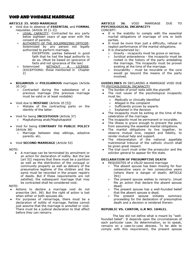 Void and Voidable Marriages | PDF | Annulment | Marriage