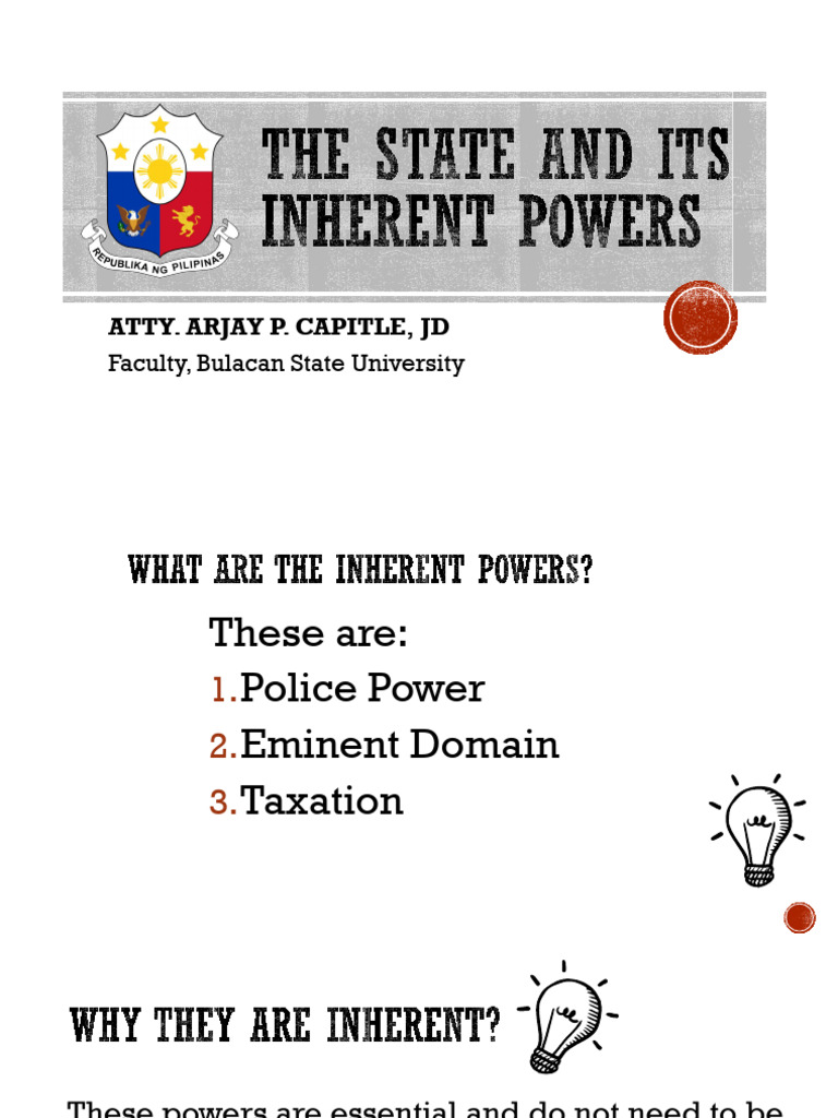 The State and Its Inherent Powers | PDF | Eminent Domain | Taxes