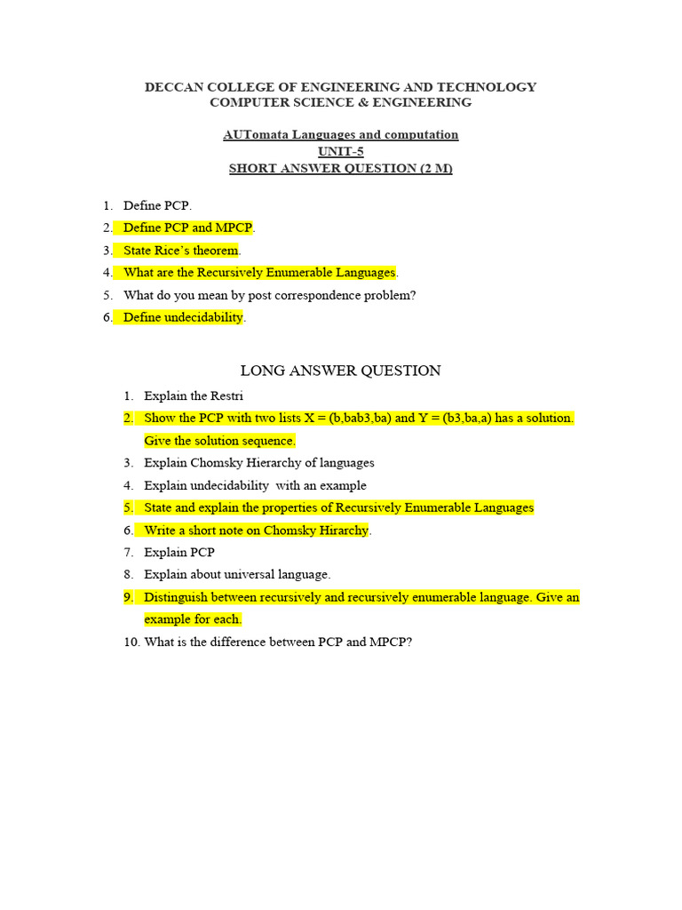 ALC Unit V Q.B | PDF