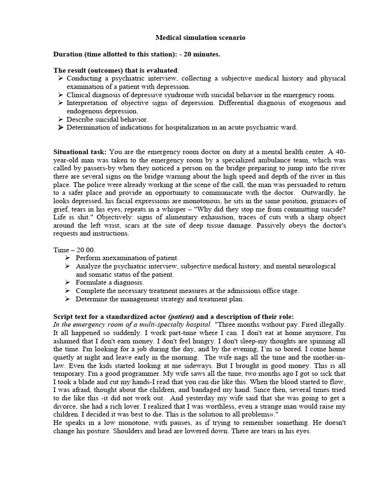 The Script Simulation of Depression | PDF | Self Harm | Psychiatry