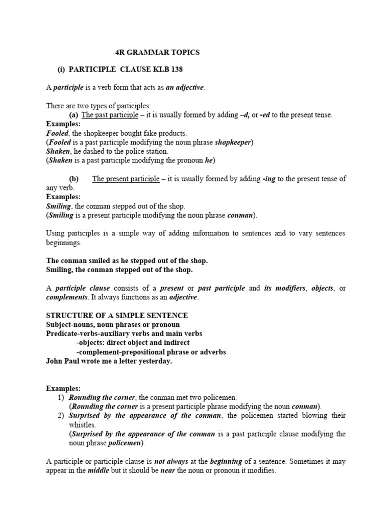 4R Grammar Topics | PDF | Verb | Clause