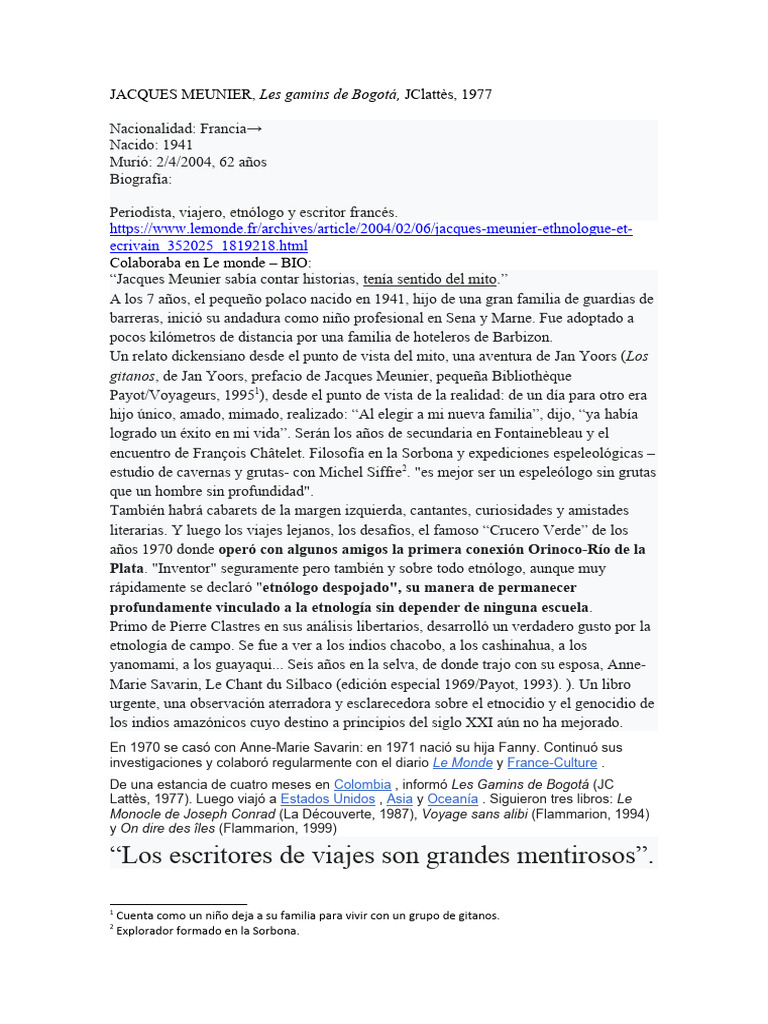 Jacques Meunier y los Gamins de Bogotá | PDF | Bogotá