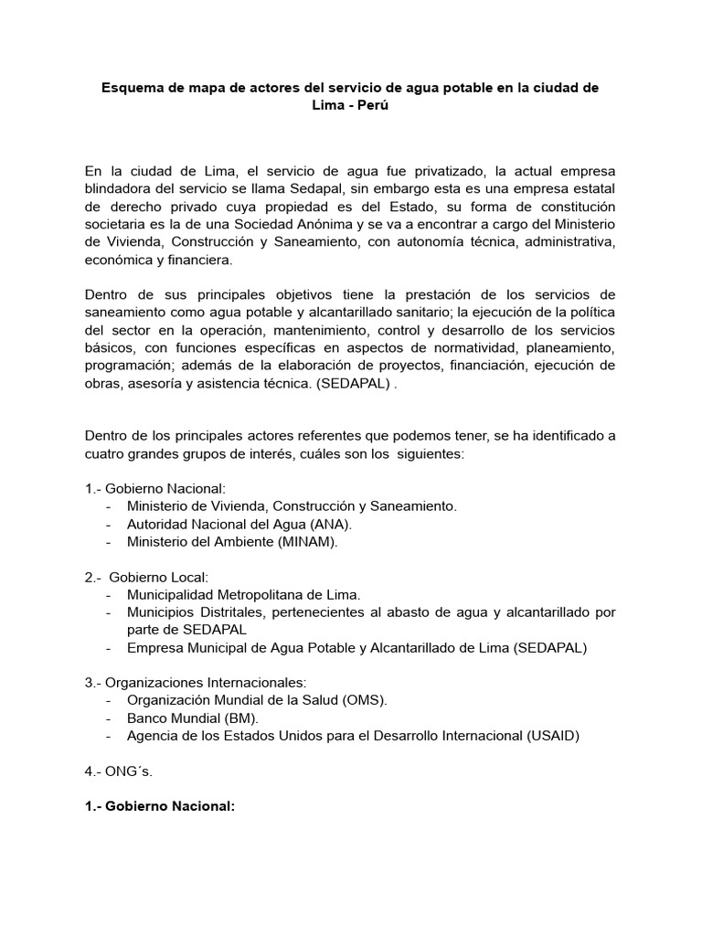 Esquema de Mapa de Actores Del Servicio de Agua Potable en La Ciudad de ... Esquema de Mapa de Actores Del Servicio de Agua Potable en La Ciudad de ...