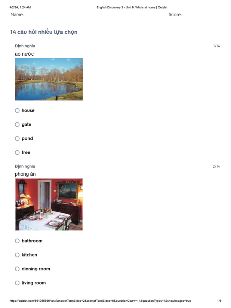 English Discovery 3 - Unit 9. Who's at Home - Quizlet | PDF