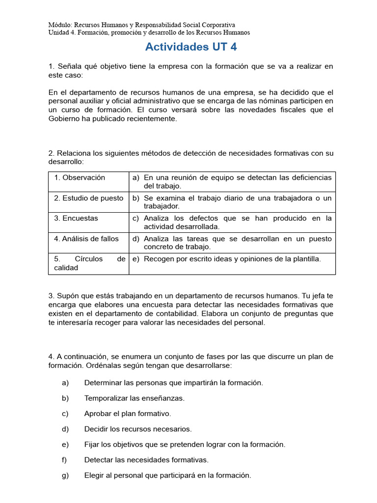 Actividades UT4 | Descargar gratis PDF | Gestión de recursos humanos | Business