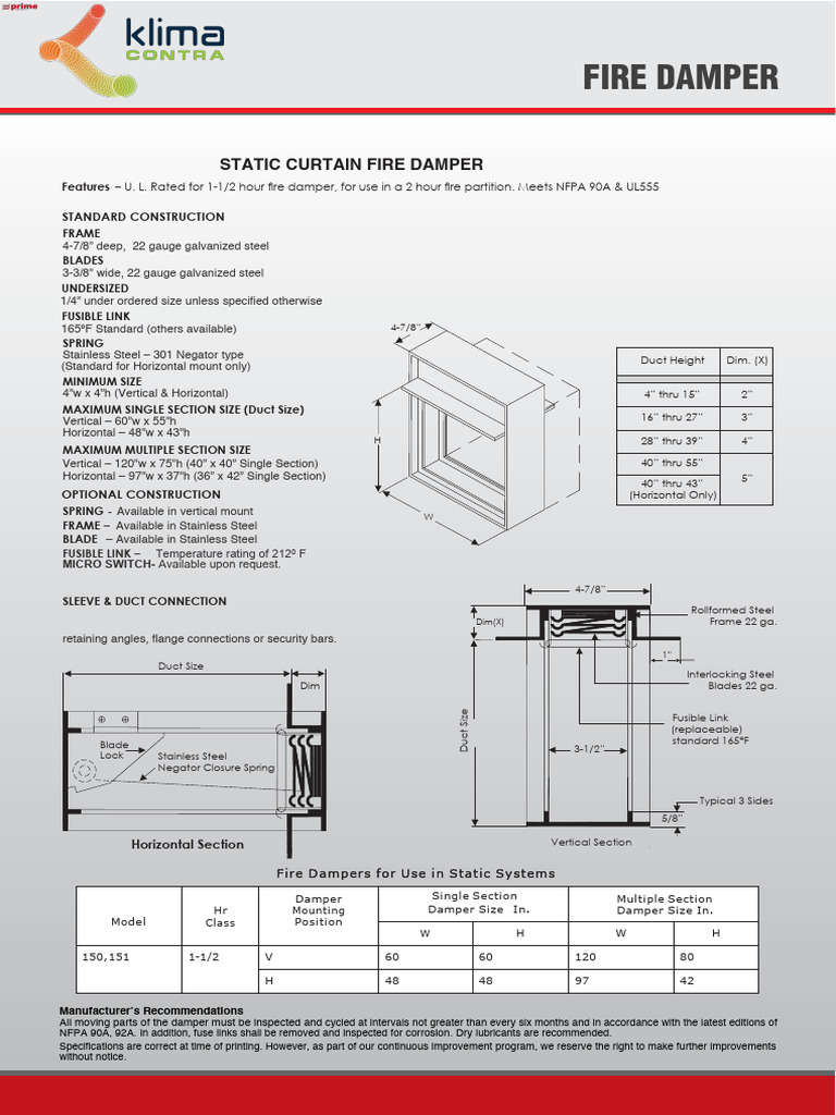 Fire Damper | PDF | Duct (Flow) | Fuse (Electrical)
