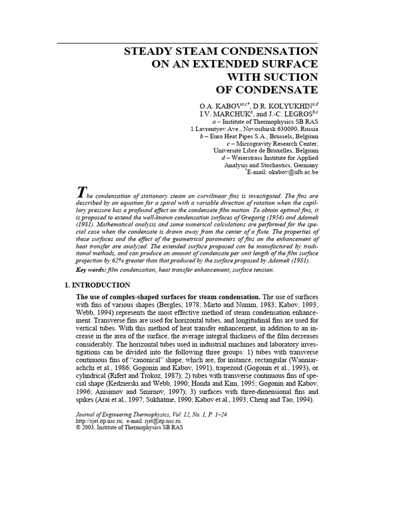 Steady Steam Condensation On An Extended Surface With Suction of ...