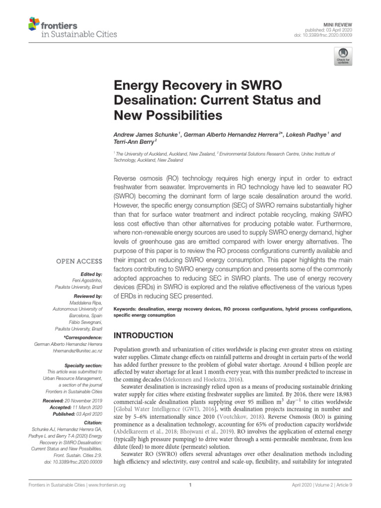 Energy Recovery in SWRO Desalination Current Statu | PDF | Membrane ...