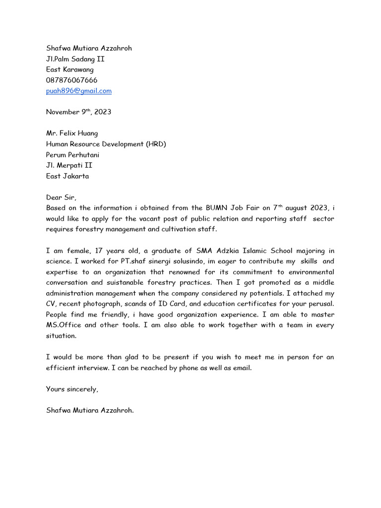 Job Application Letter Wawa | PDF