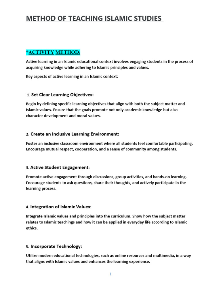 METHOD OF TEACHING ISLAMIC STUDIES (1) | PDF | Translations | Storytelling