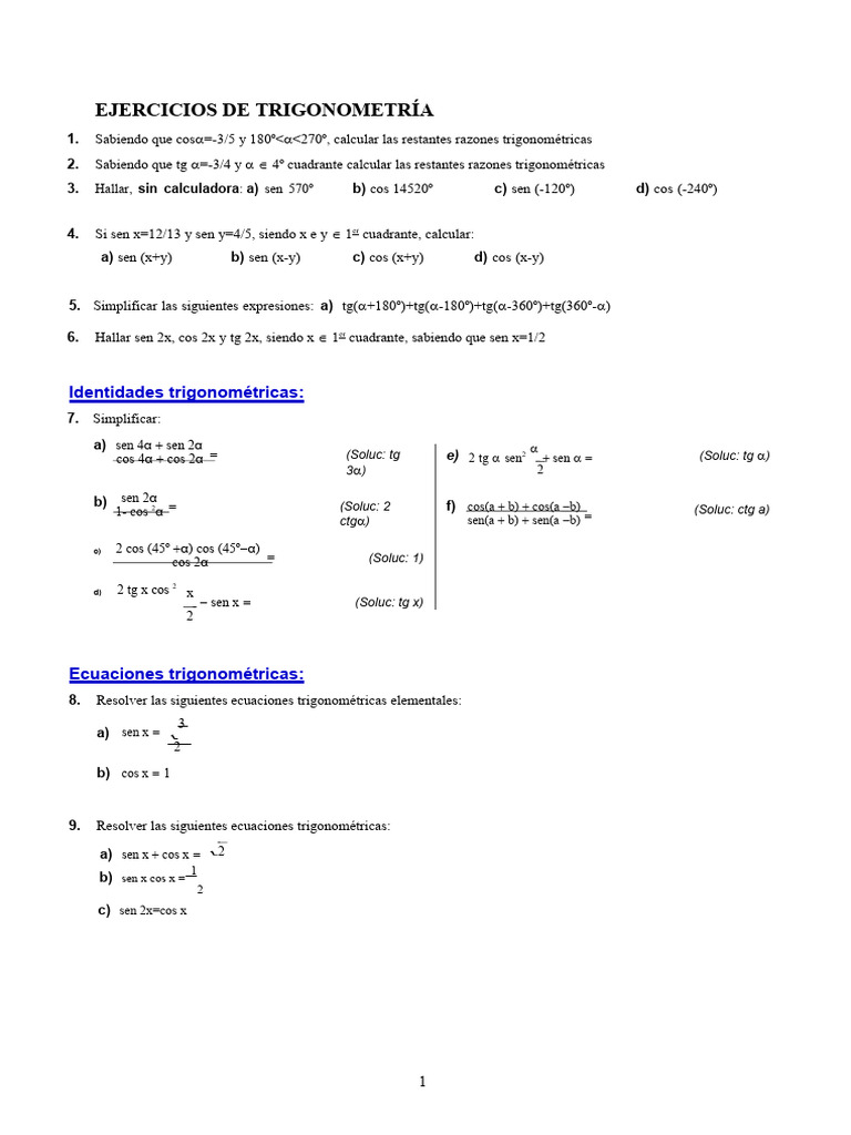 Ejercicios Trigonometría | PDF | Métodos y materiales de enseñanza