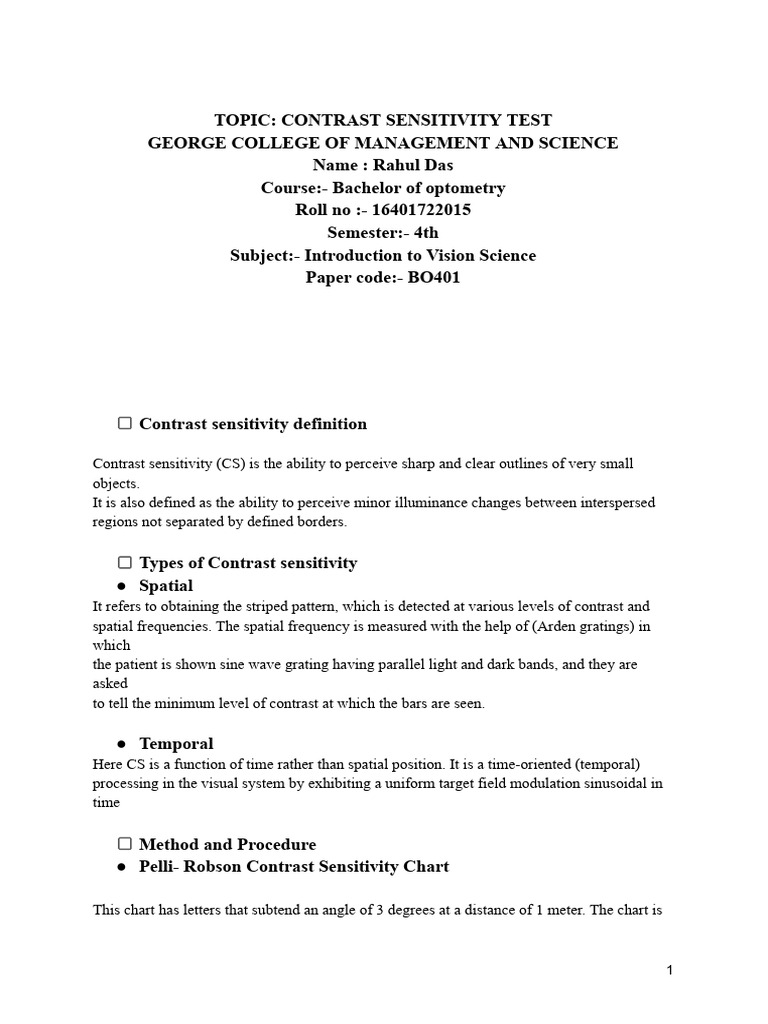 Contrast Sensitivity | PDF | Contrast (Vision) | Vision