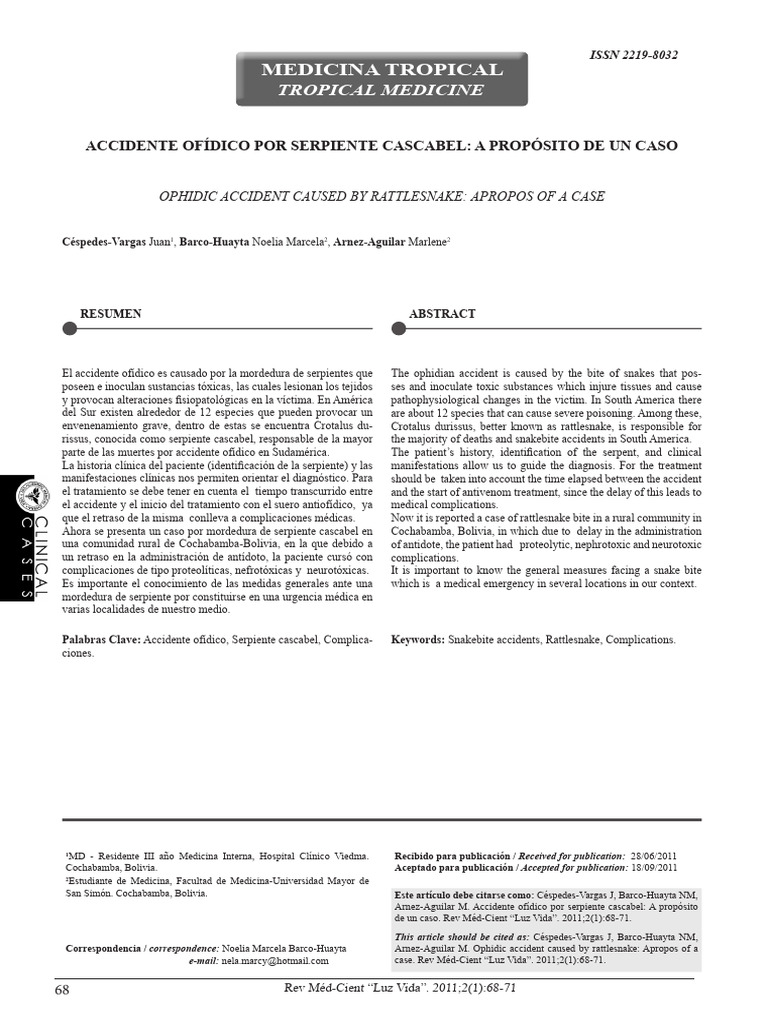 Mordedura de Cascabel en Cochabamba | PDF | Veneno | Medicina CLINICA