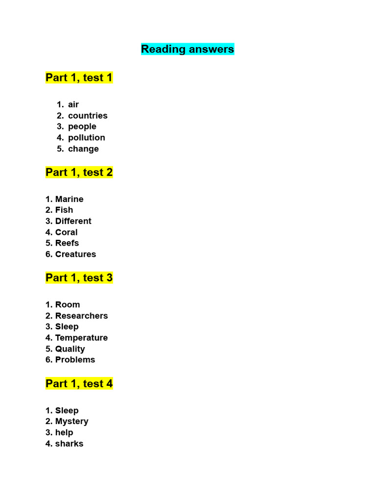 Reading Answers | PDF