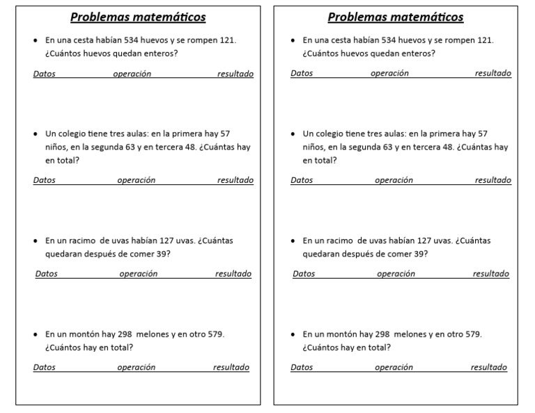 Problemas Matematicos Segundo Basico | PDF