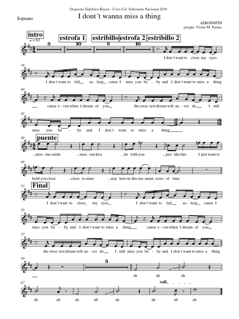 01 CORO I Dont Wanna Miss A Thing Soprano | PDF