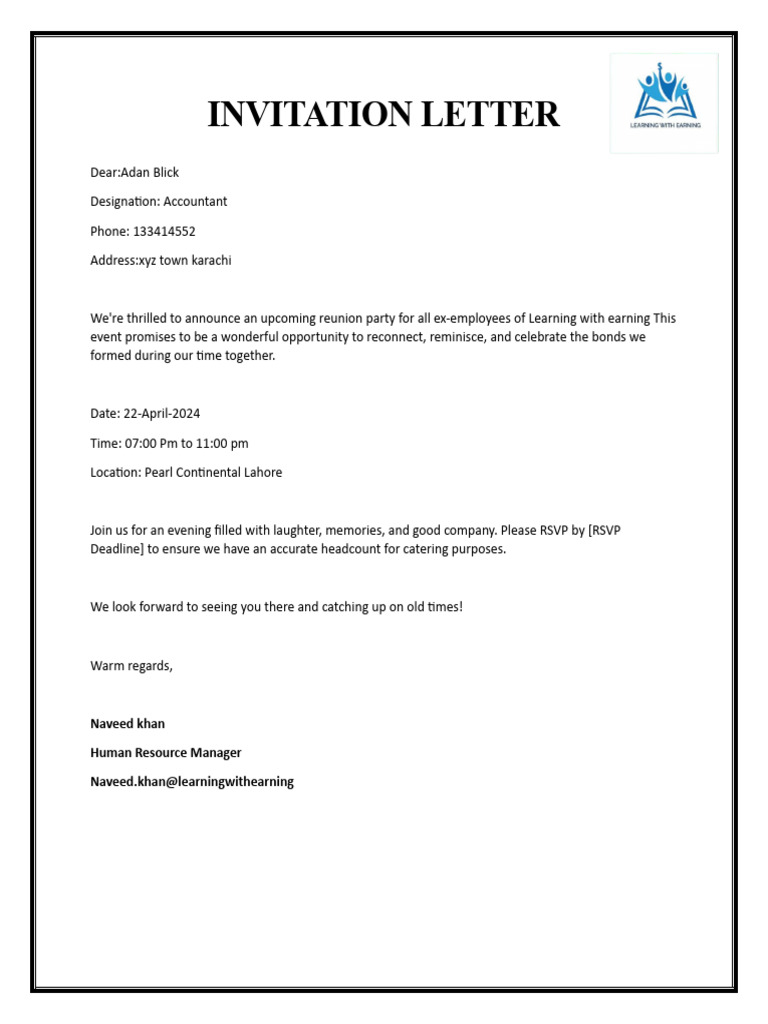 Invitation Lette1 | PDF | Human Resource Management | Business Ethics