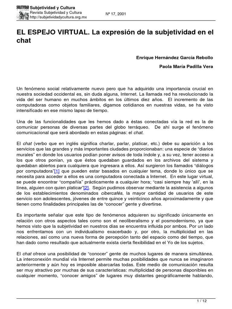 HERNANDEZ, E. y PADILLA, P.M. El Espejo Virtual. La Expresion de La ...