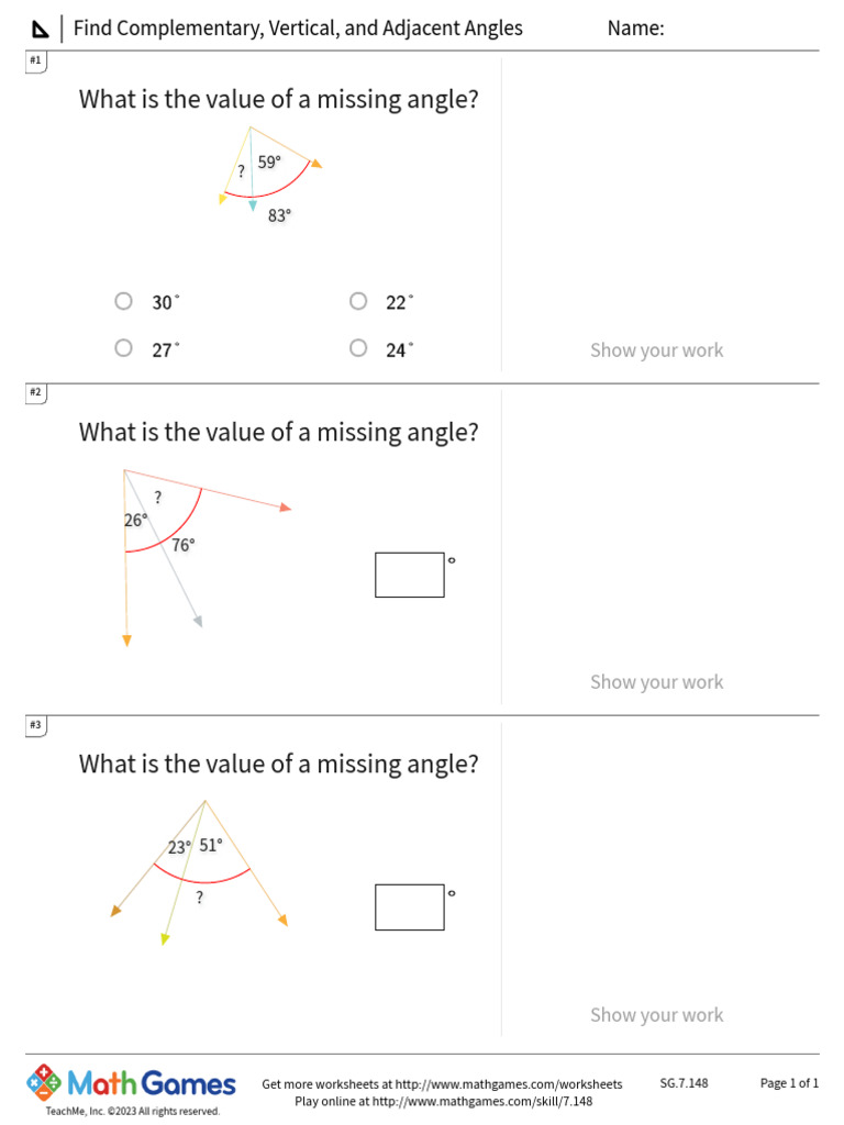 7 148 Find Complementary Vertical and Adjacent Angles | PDF