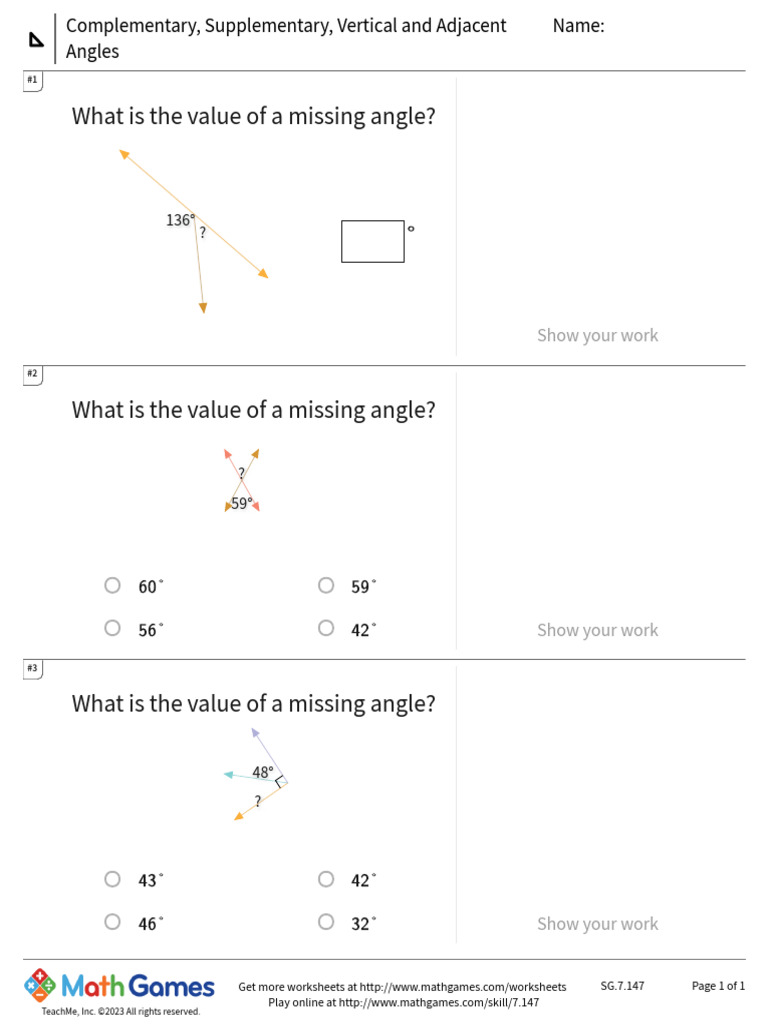 7 147 Complementary Supplementary Vertical and Adjacent Angles | PDF