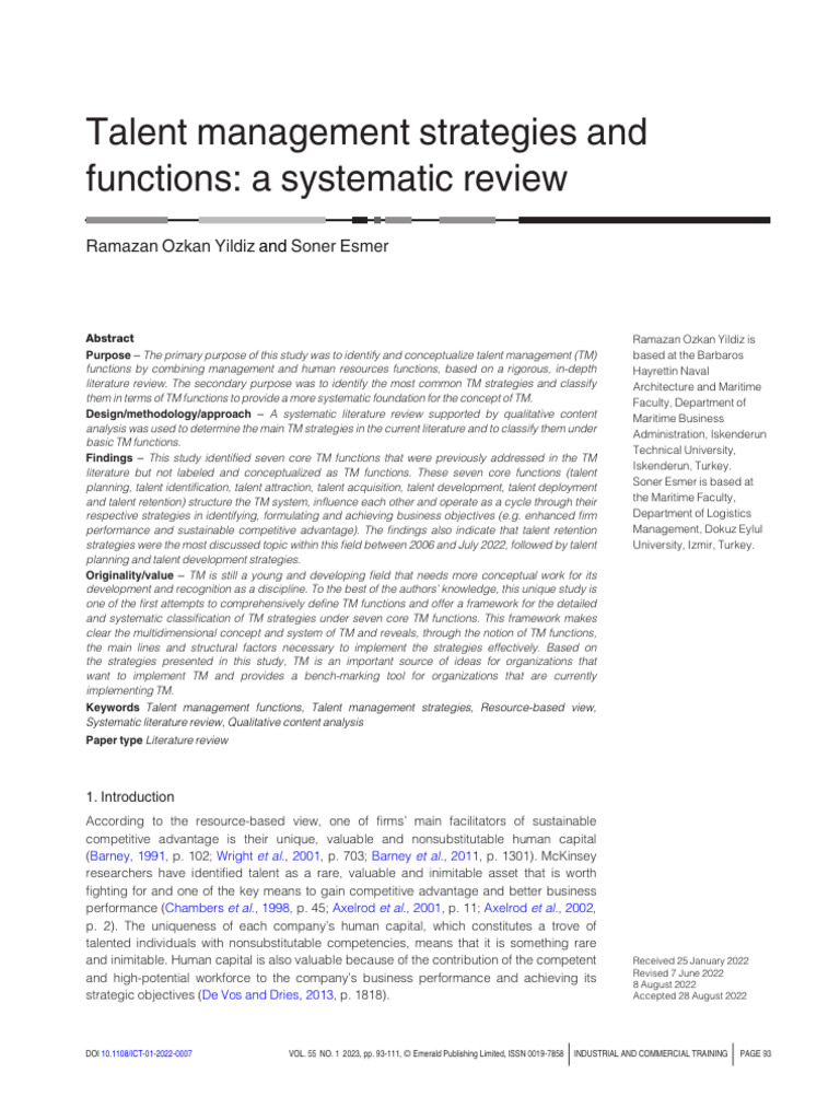 Systematic Review of Talent Management Functions | PDF | Qualitative ...