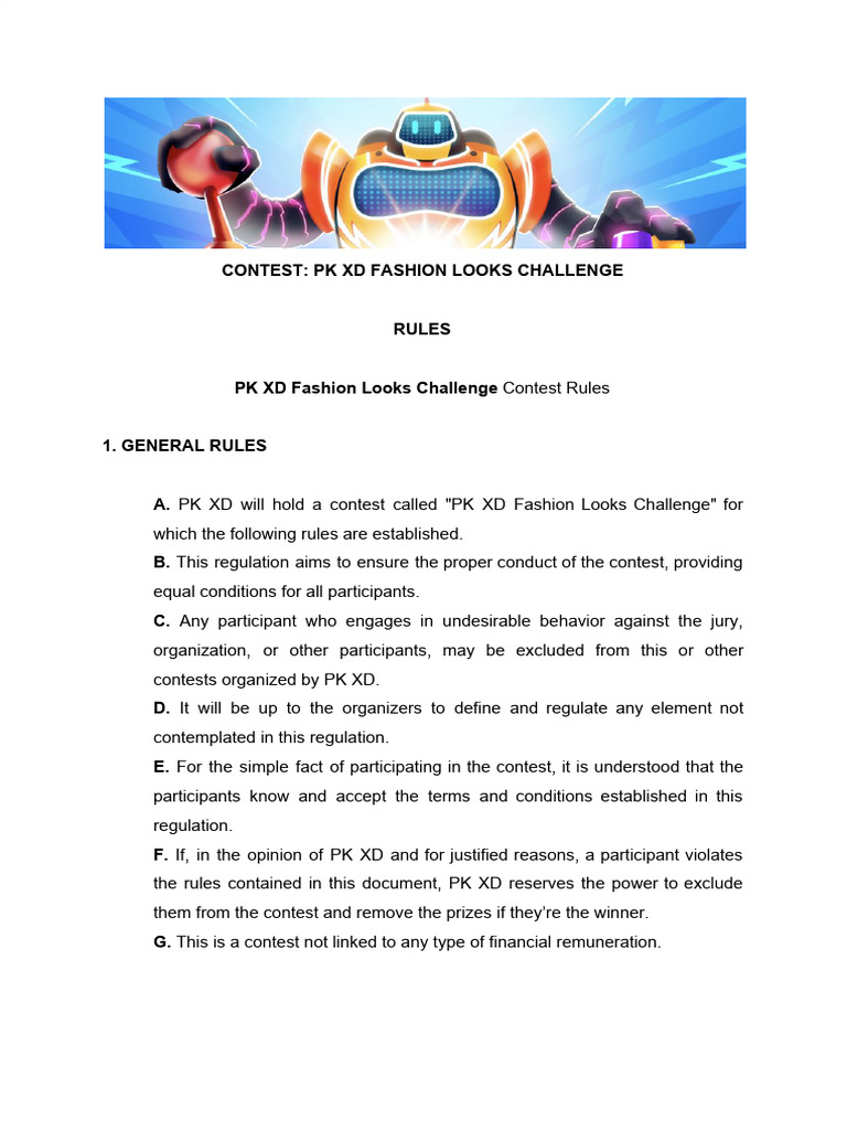 PK XD Fashion Looks Challenge Rules | PDF | Justice | Crime & Violence