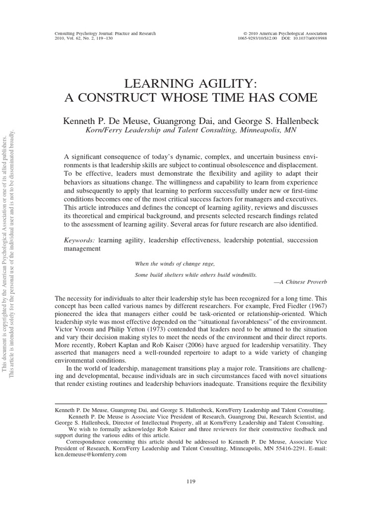 De Meuse, K. Learning Agility. A Construct Whose Time Has Come | PDF ...