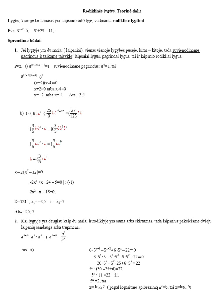 Rodiklines Lygtys. Teorine Dalis | PDF