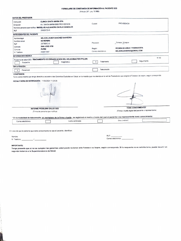 (Aticulo 240. Ley 19.966) : Formulario de Constancia de Información Al Paciente Ges | PDF ...