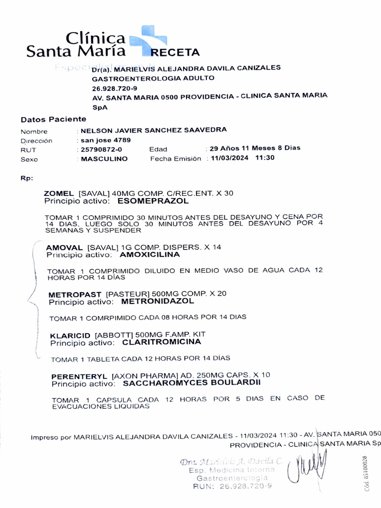 Receta Médica Clínica Santa María | PDF