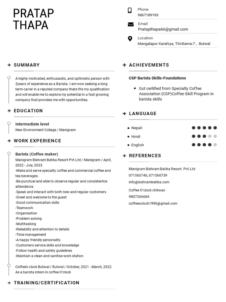 pratap-Thapa-cv 4 | PDF | Coffee | Drink