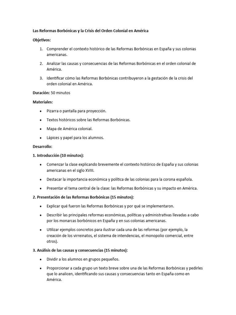 Las Reformas Borbónicas y La Crisis Del Orden Colonial en América | PDF ...