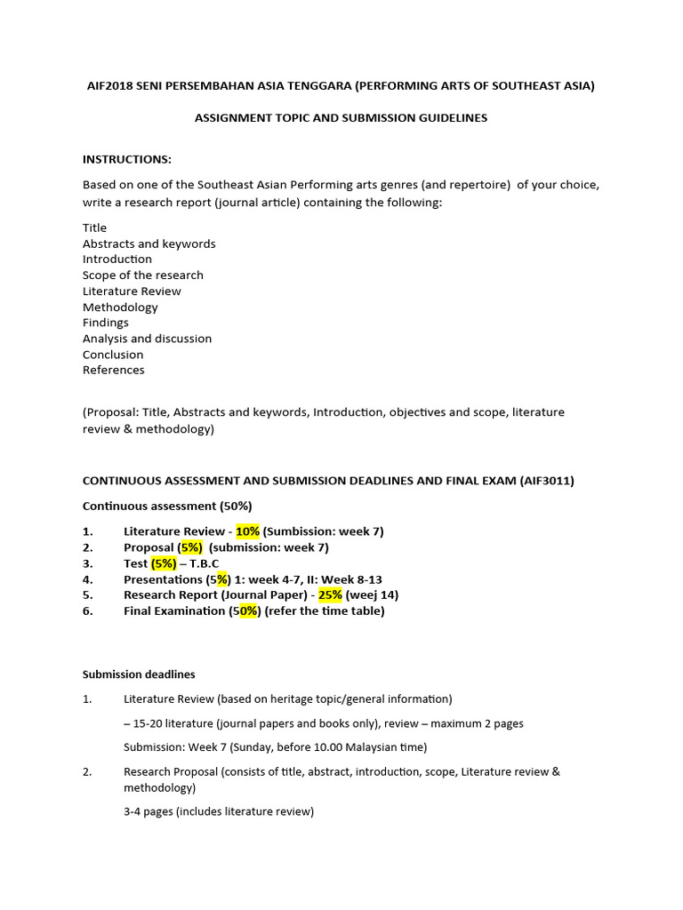 AIF2018 Assignment Topic (Journal Article), Presentation and Submission,, 2021-2022 (Final ...