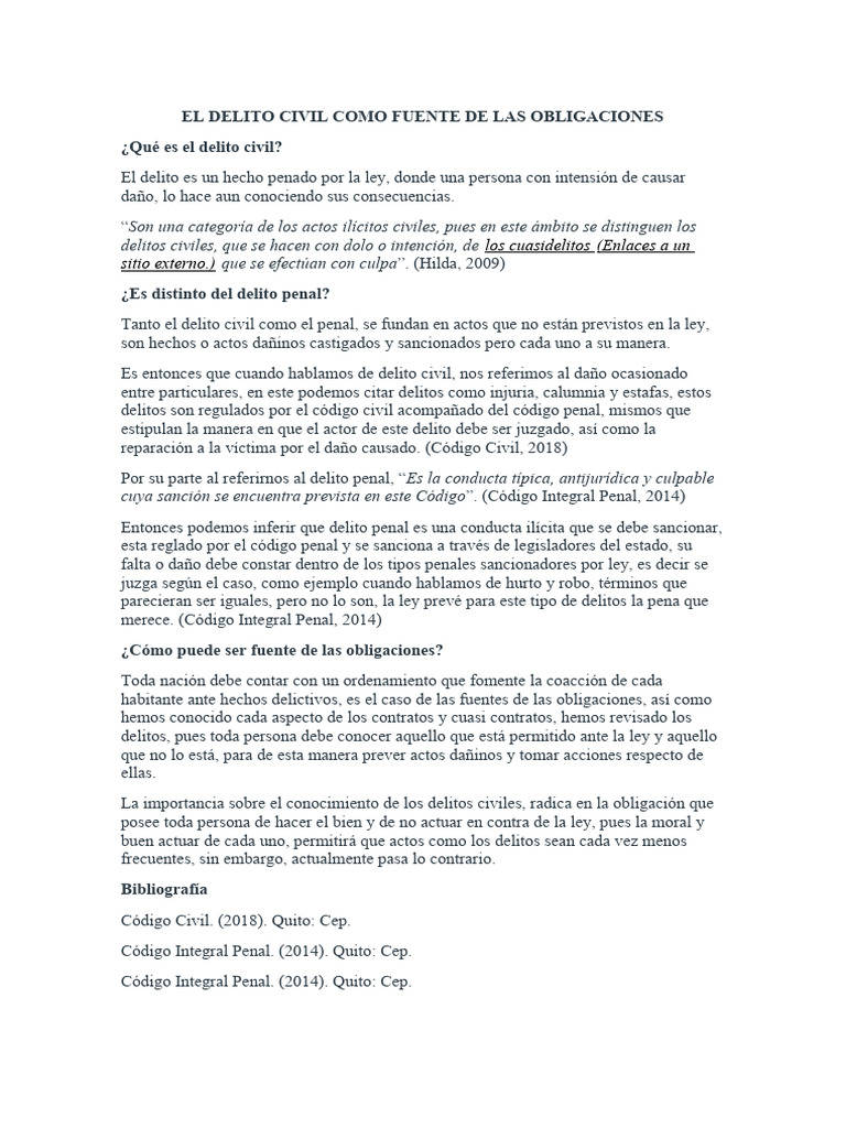 El Delito Civil Como Fuente de Las Obligaciones | PDF | Justicia ...