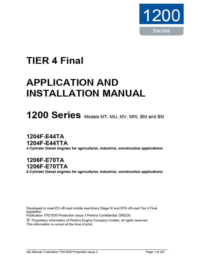 PERKINS 1200F Series Application Installation Manual TPD1830 Issue3 ...