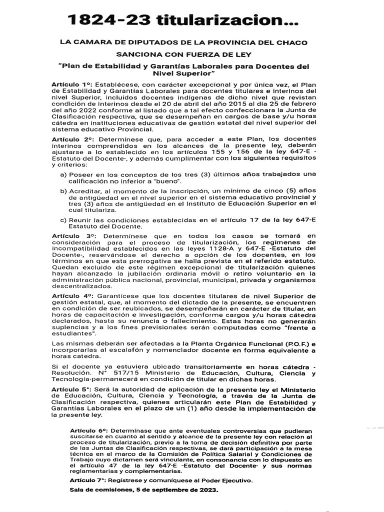 Ley 1824 plan estabilidad | PDF